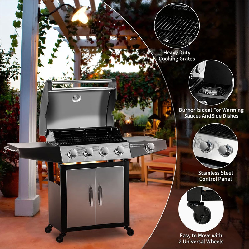 Master Cook 4 Burner BBQ Gas Grill - Cabinet Style Stainless Steel Grill