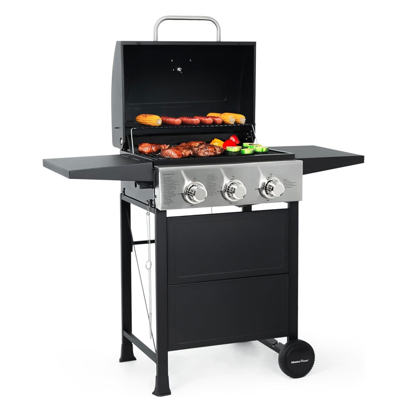 Master Cook Gas Grill 3 Burner BBQ Grill - Stainless Steel 30,000 BTU