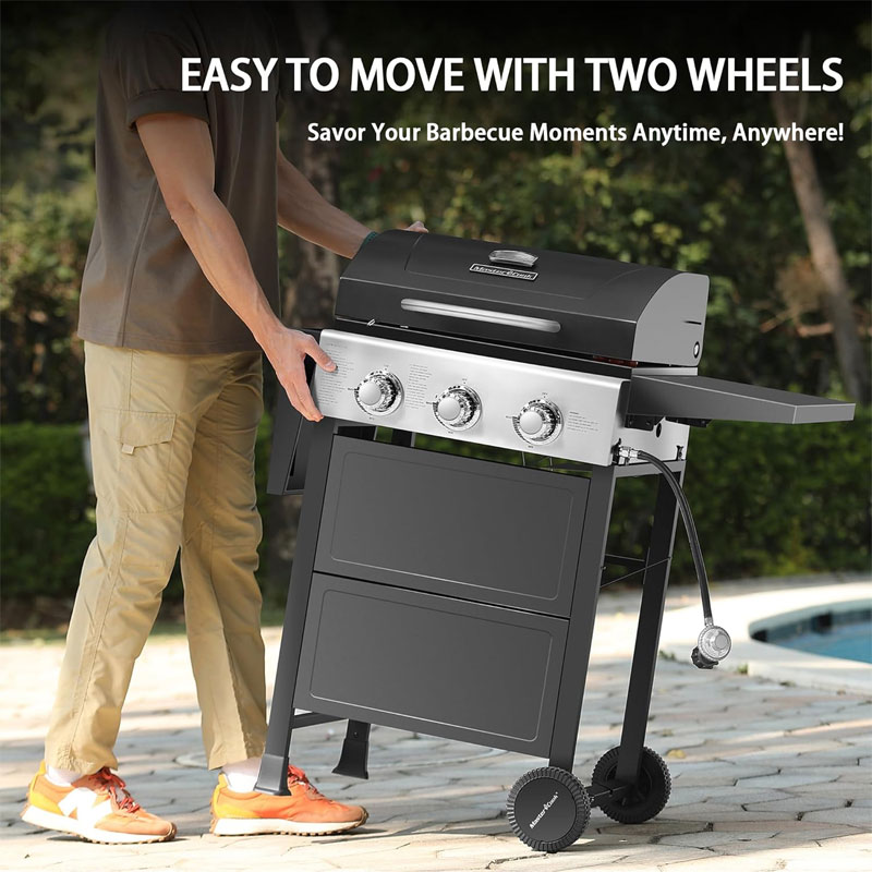 Master Cook Gas Grill 3 Burner BBQ Grill - Stainless Steel 30,000 BTU